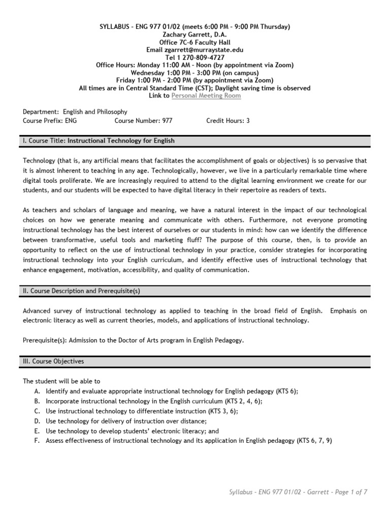 ENG 977 01 02 Syllabus | PDF | Educational Technology | Academic Dishonesty