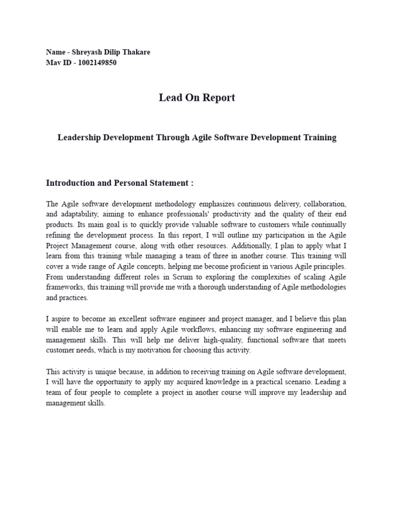 Lead On Report Shreyash Dilip Thakare | PDF | Scrum (Software ...