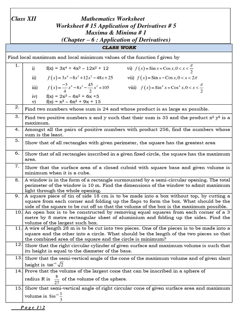 Applications of Differentiation Max Min | PDF | Area | Sphere