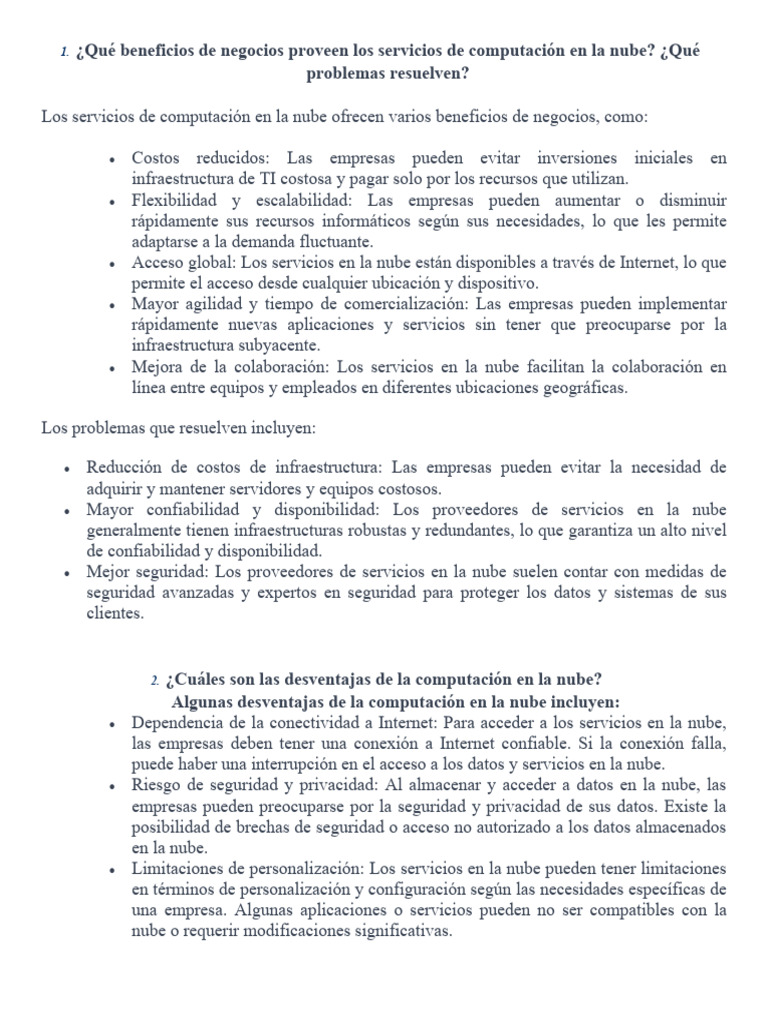 preguntas Trabajo de clase 2 | PDF | Computación en la nube | Escalabilidad