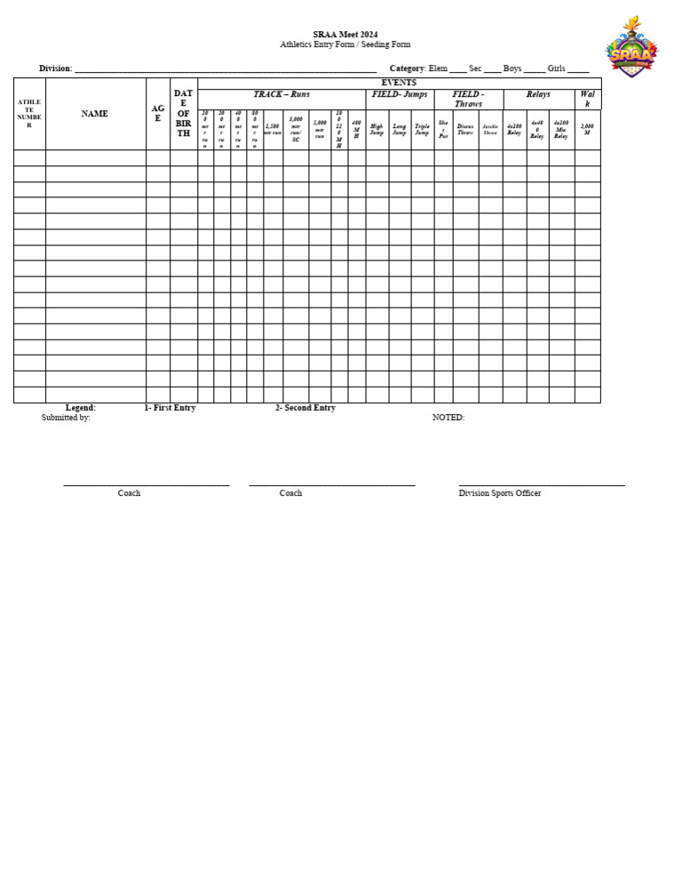 SRAA 2024 Athletics Entry Form | PDF | Track And Field | Sport Of Athletics