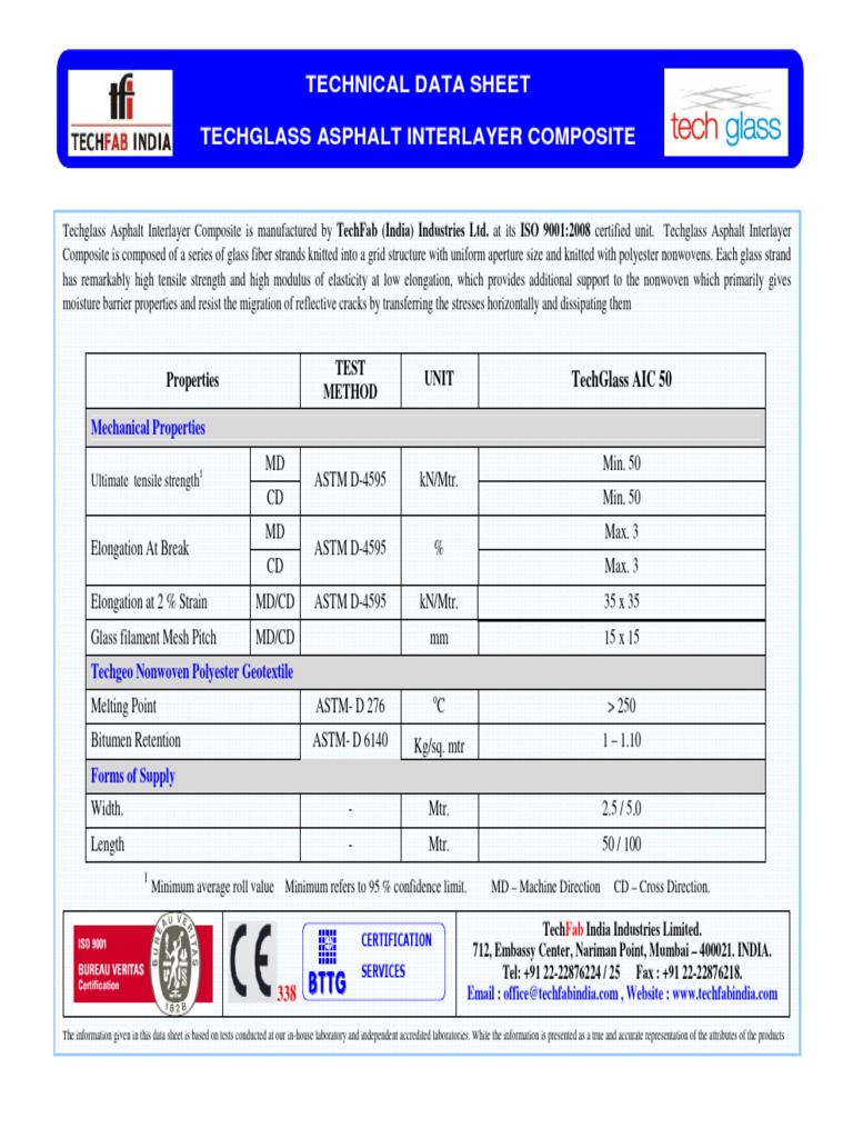 Technical Data Glass Fiber Geocomposite - AIC-50 | PDF | Composite ...