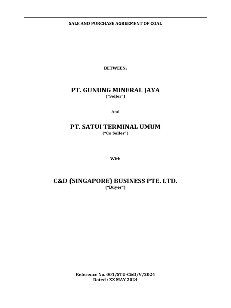 001-STU-CND Coal SPA Draft V1 | PDF | Cargo | Bill Of Lading