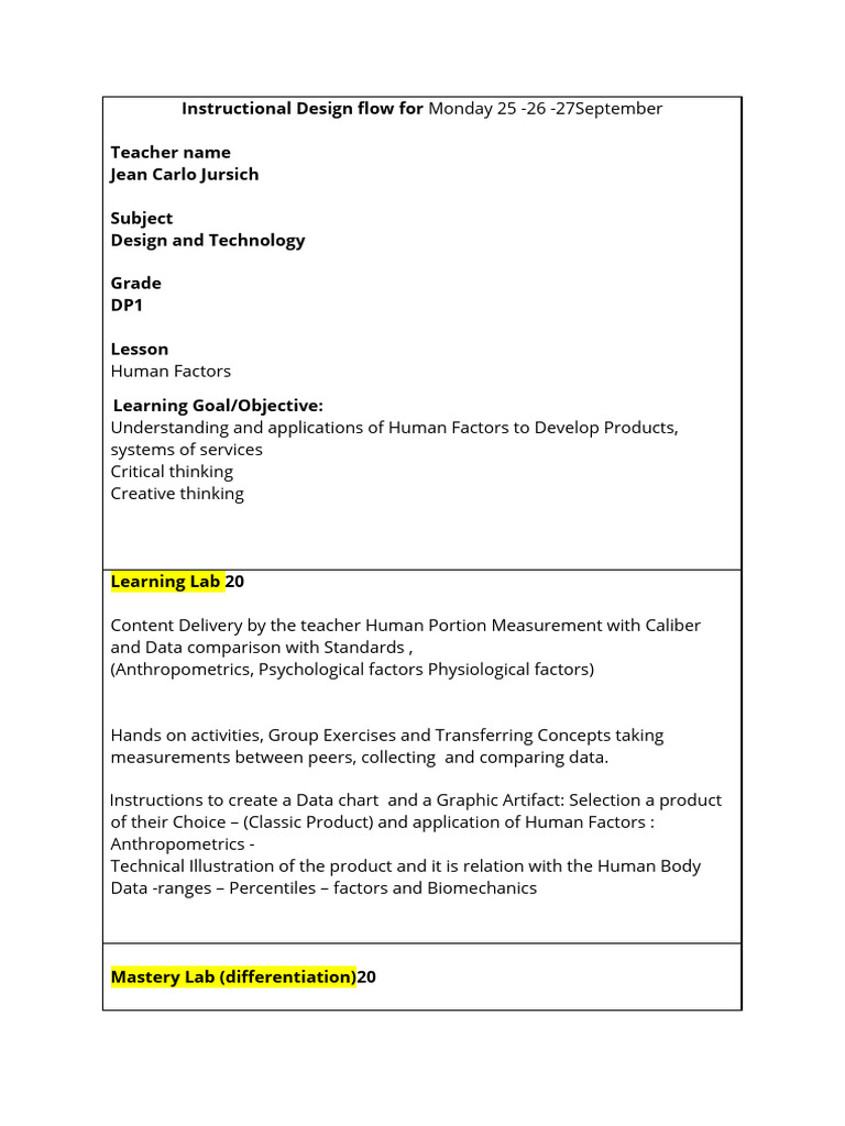 Human Factors in Design: Lesson Plan | PDF | Learning | Instructional Design