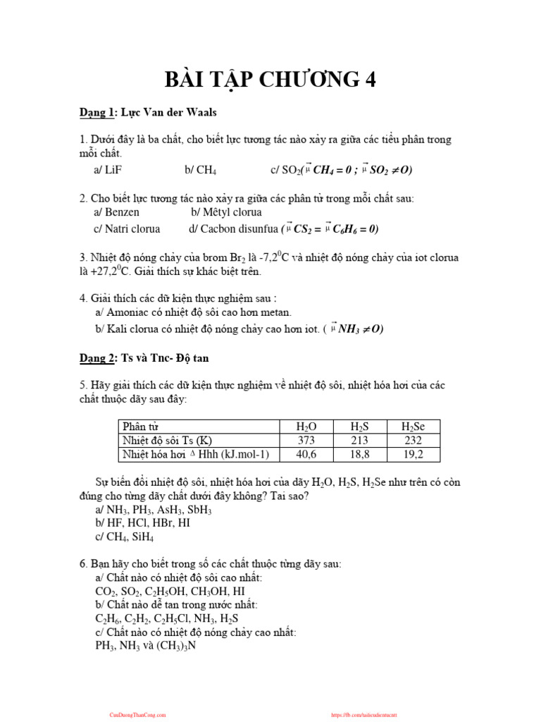 Hoa Dai Cuong Le Thi Xuan Huong Bai Tap Chuong 4 (Cuuduongthancong - Com) | PDF