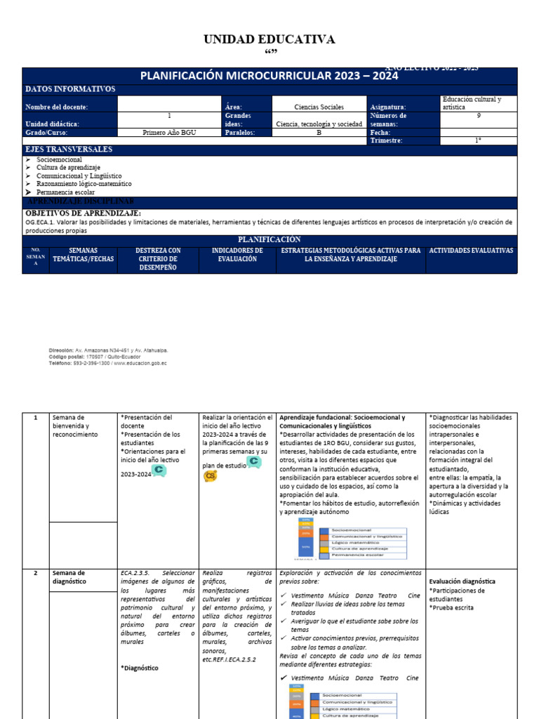 ECA 1ro BGU - Nivelación | PDF | Aprendizaje | Maestros