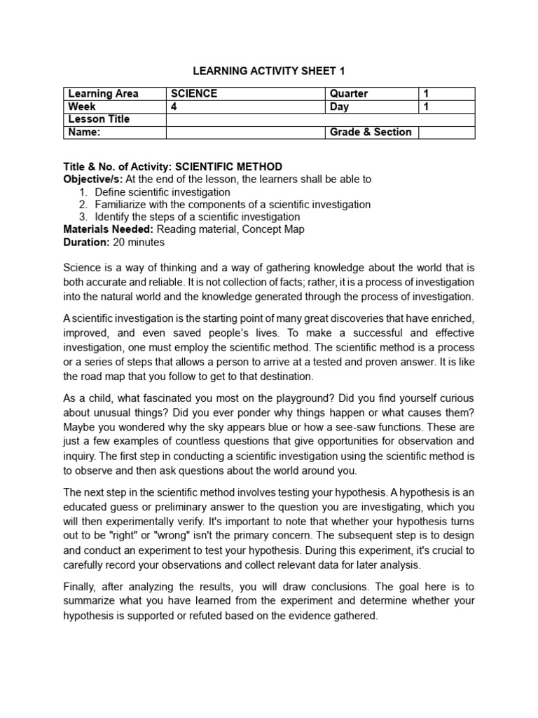 SCI7Q1 LC6 Worksheets Taladtad | PDF | Experiment | Scientific Method
