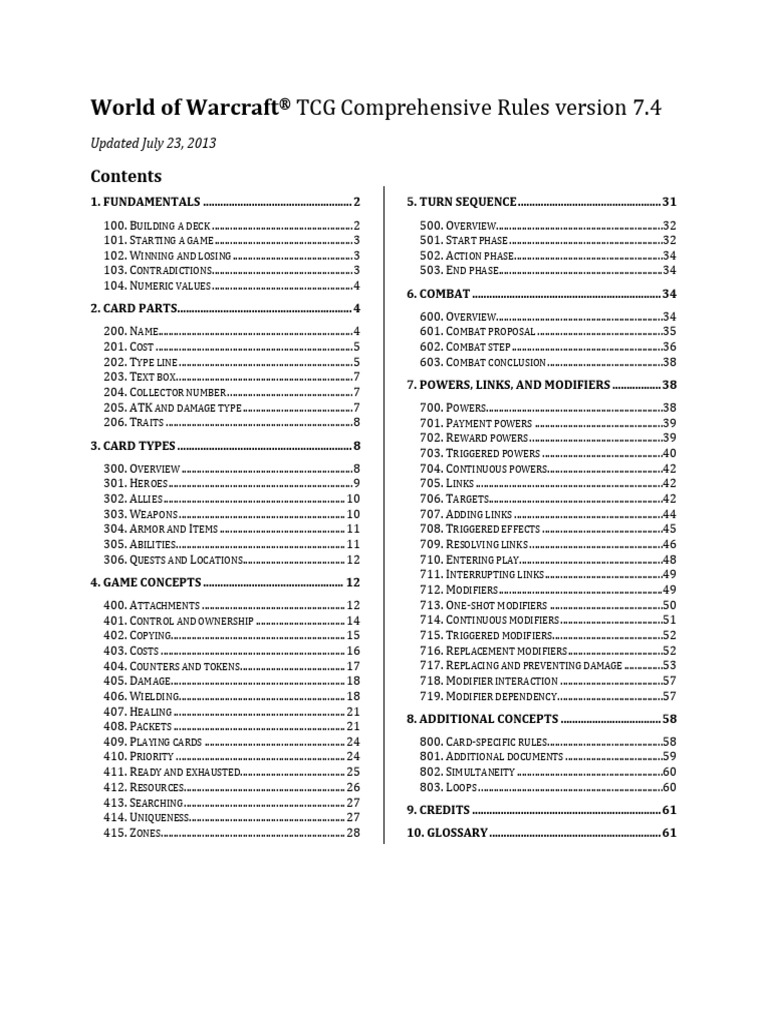 WoW TCG Comprehensive Rules v7.4 | PDF | Leisure