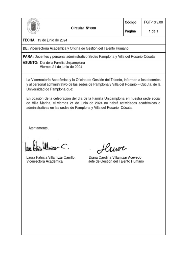 Circular Día Familia Unipamplona 21 Junio 2024. | PDF