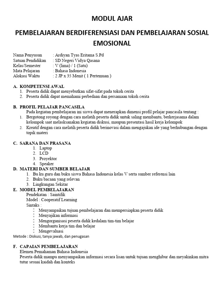 Modul Ajar Pembelajaran Berdiferensiasi Dan Pse | PDF