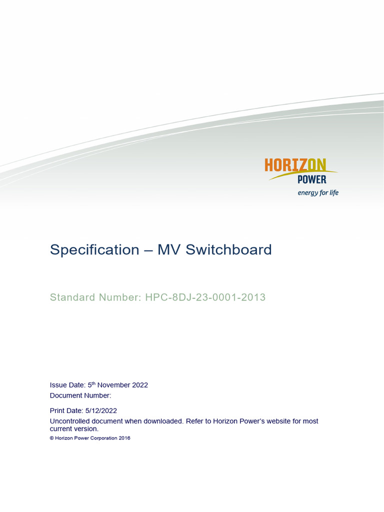 MV Switchboard Specification HPC-8DJ-23 | PDF | High Voltage ...