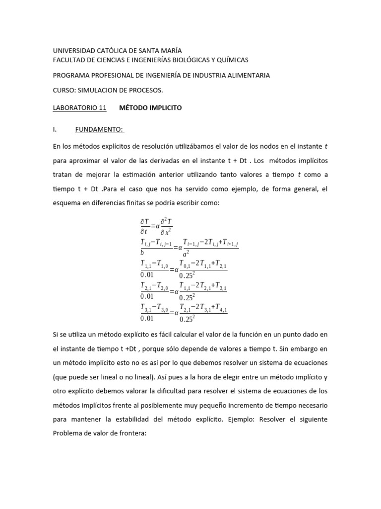 Practica 11 Método Implicito | PDF | Ecuaciones | Sistema no lineal