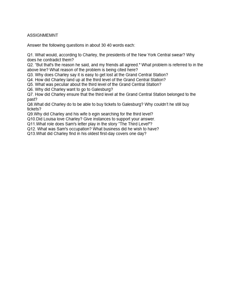 Third Level Assignment | PDF | Travel | Mystery, Thriller & Crime Fiction