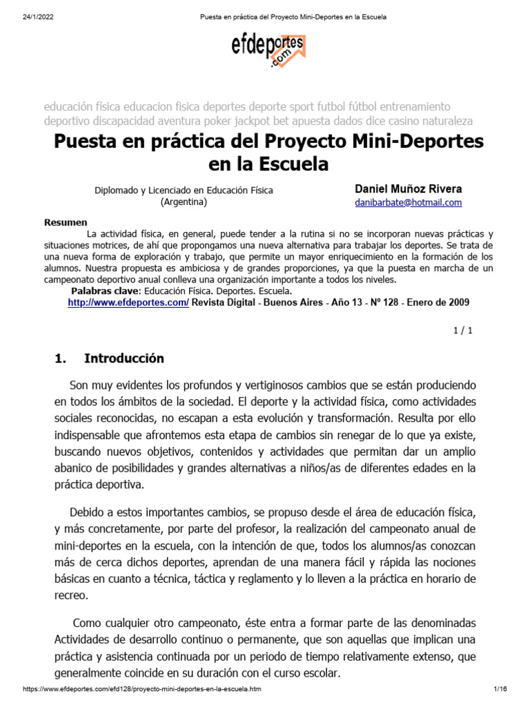 Puesta en Práctica Del Proyecto Mini-Deportes en La Escuela | PDF ...