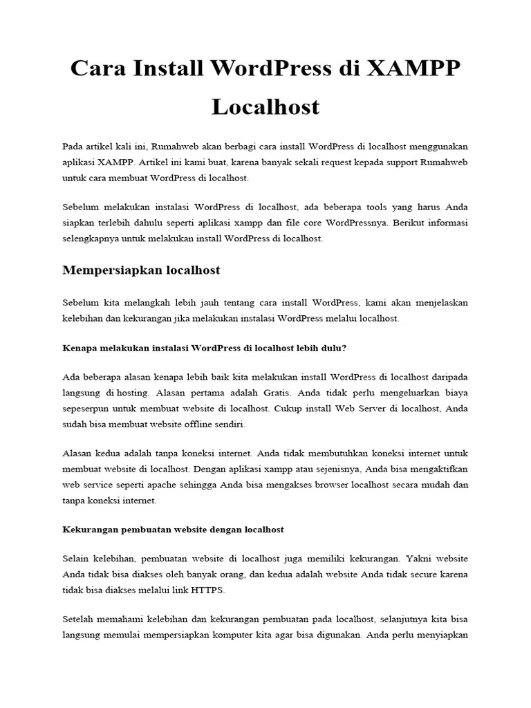 Install WordPress di XAMPP Localhost | PDF