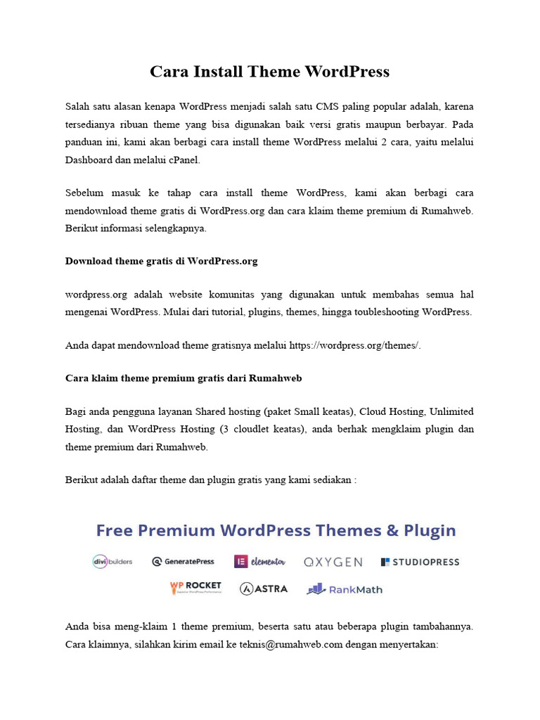 Cara Install Theme WordPress | PDF