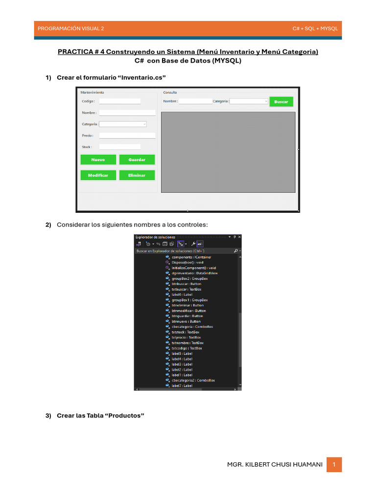 PRACTICA #4 MENU INVENTARIO - CATEGORIA | PDF | SQL | C Sharp (lenguaje de programación)