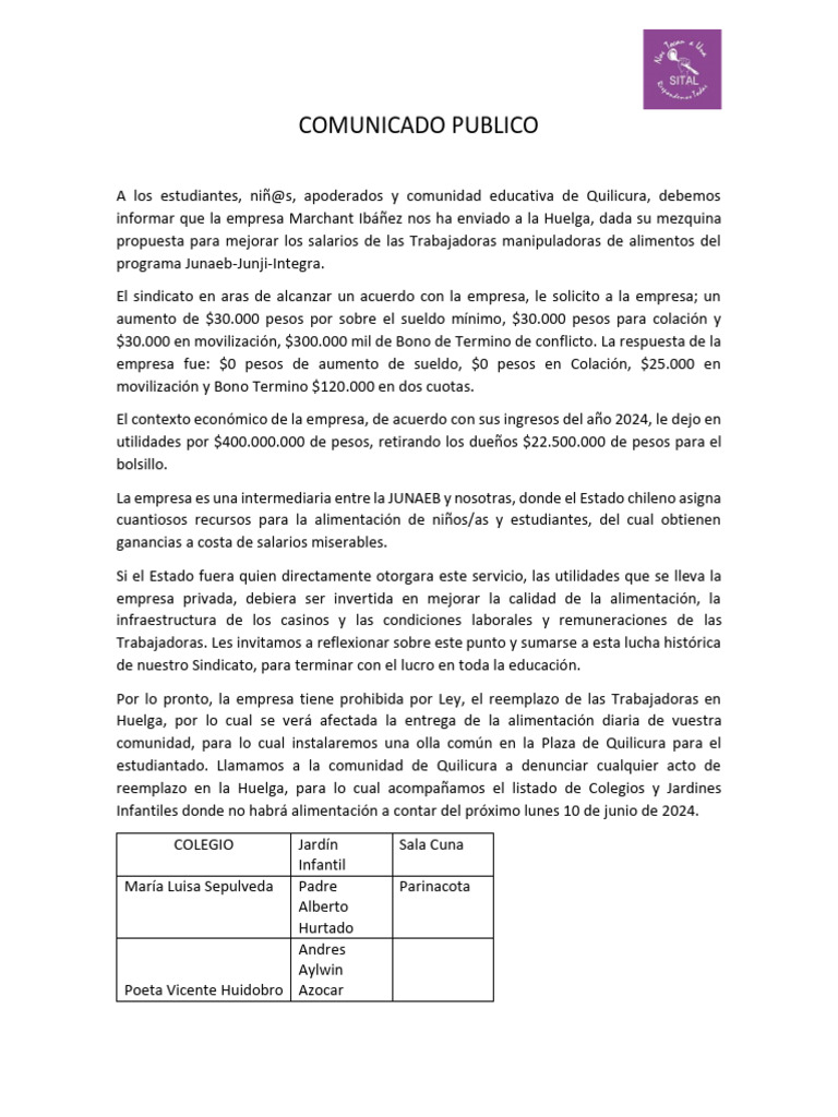 Comunicado Publico | Descargar gratis PDF | Business | Salario