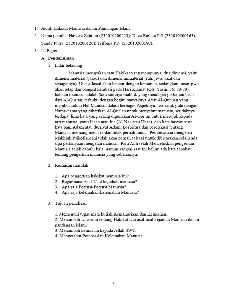 Tugas Paper Keimanan Dan Kemanusiaan Revisi 2 | PDF | Filsafat | Agama & Spiritualitas