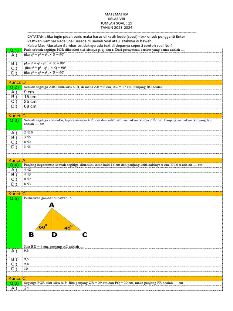 Contoh - Soal - PG MTK Kls 8 | PDF
