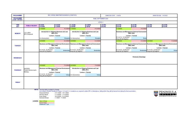 Student Timetable 62 BSML Sept 23 l4 20230823 | PDF | Academic Term ...