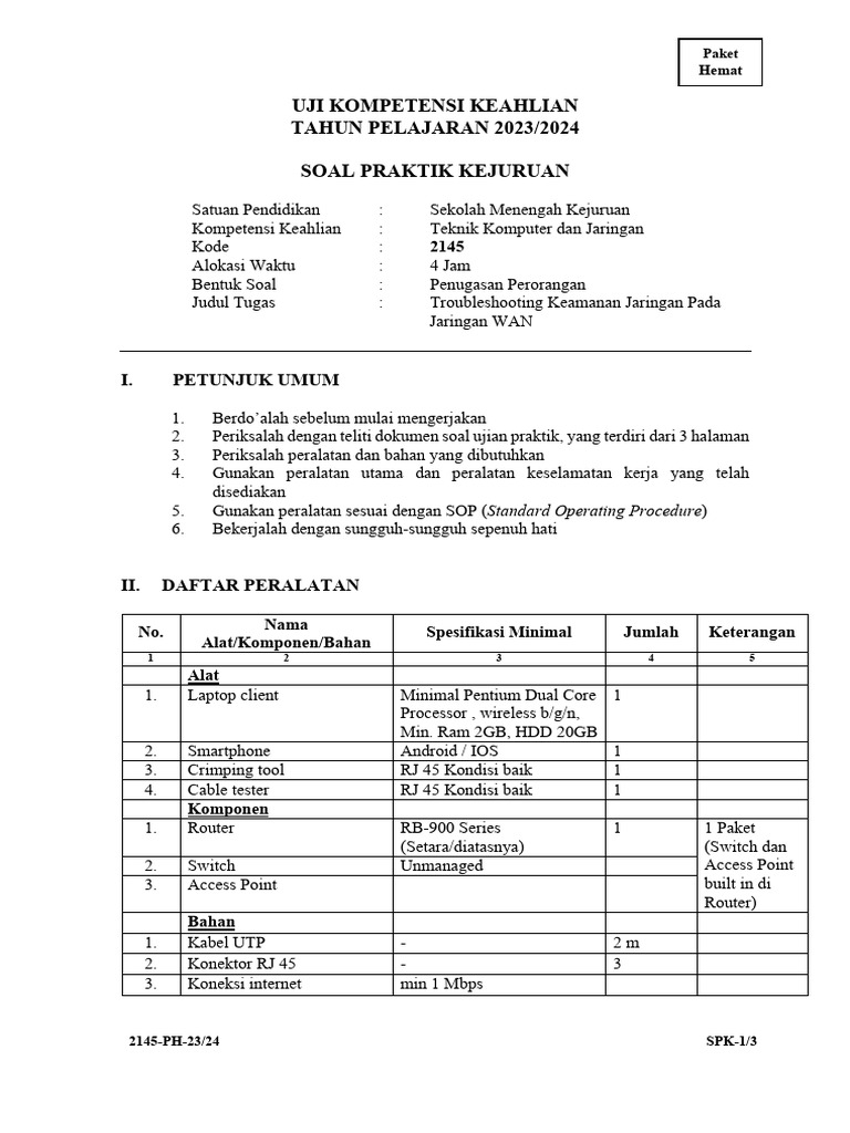 SPK-Teknik Komputer Dan Jaringan-K13rev Fix Kelas XI | PDF
