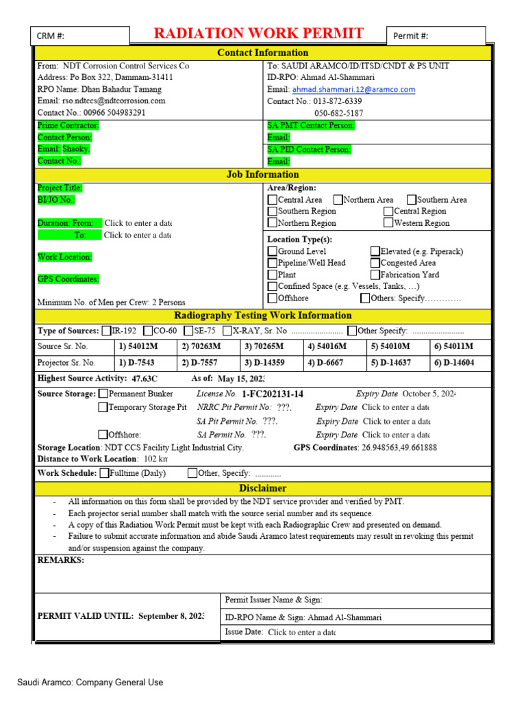 RWP Form - Jubail. | PDF