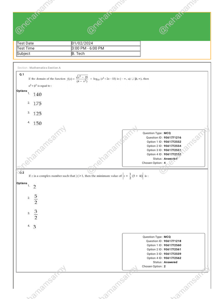 1 FEB SHIFT 2 FINAL | PDF | Multiple Choice | Evaluation