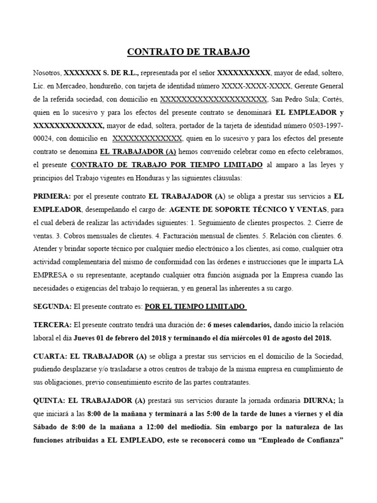 Formato Contrato Laboral | PDF | Salario | Derecho laboral