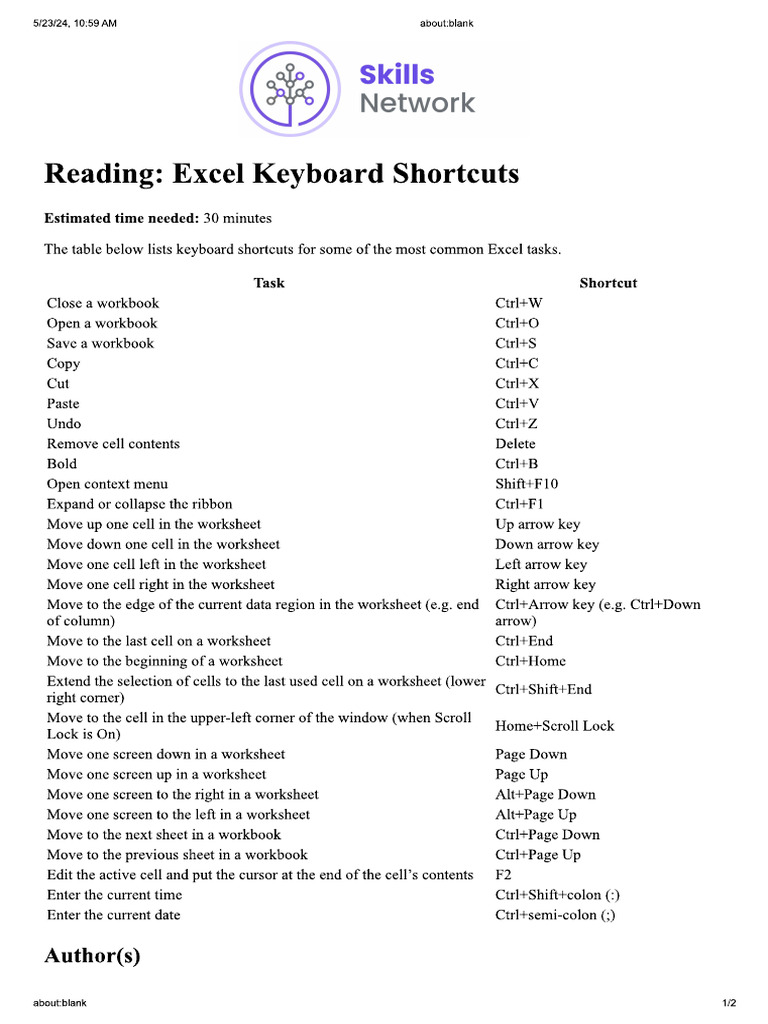 Excel Shortcuts | PDF