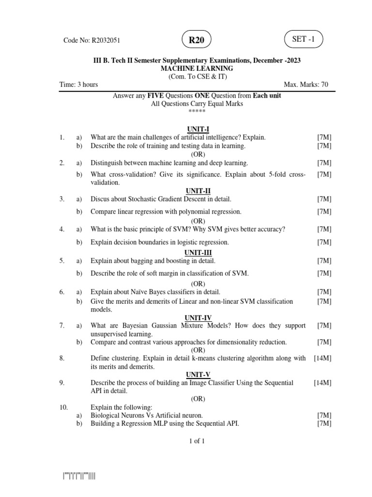 Machine Learning Exam Questions 2023 | PDF | Support Vector Machine ...