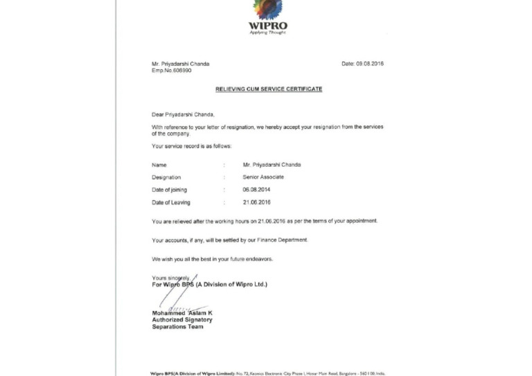 Wipro Resign | PDF