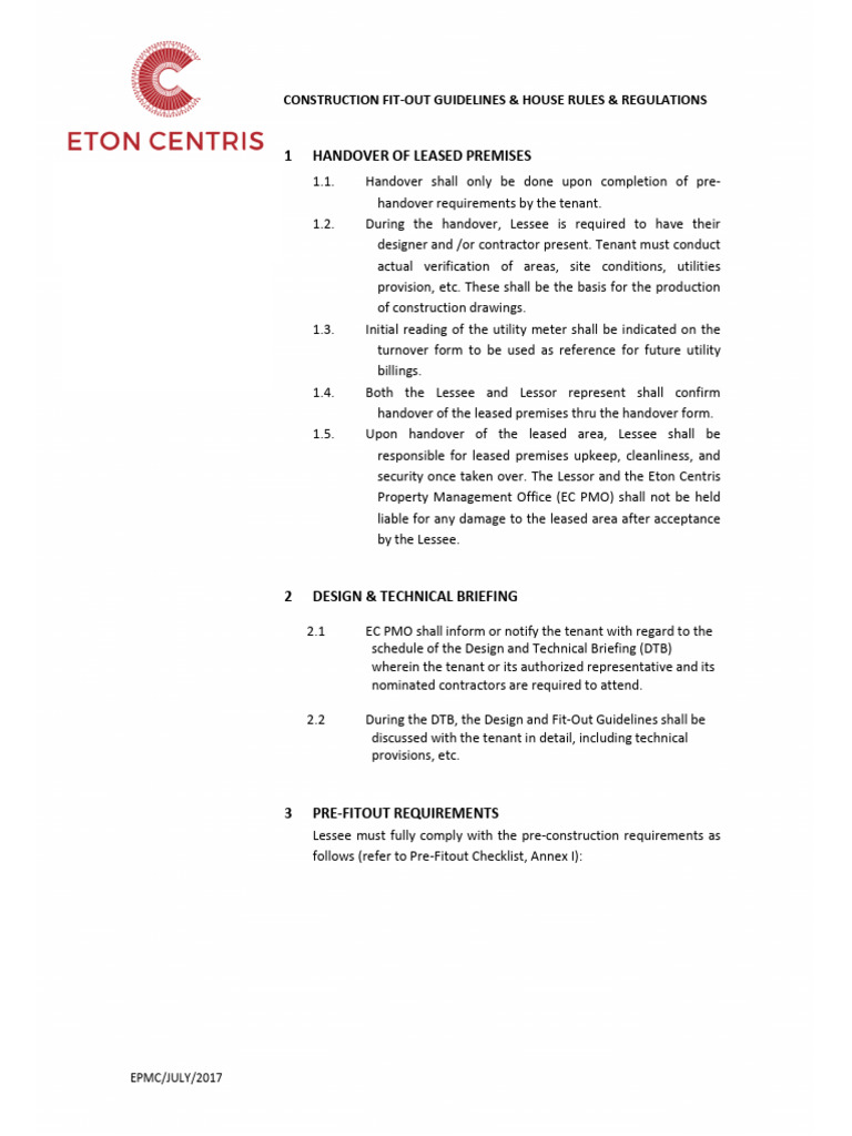 Fitout Guidelines-Cyberpod Five (2) - 0 | PDF | Lease | Firefighting