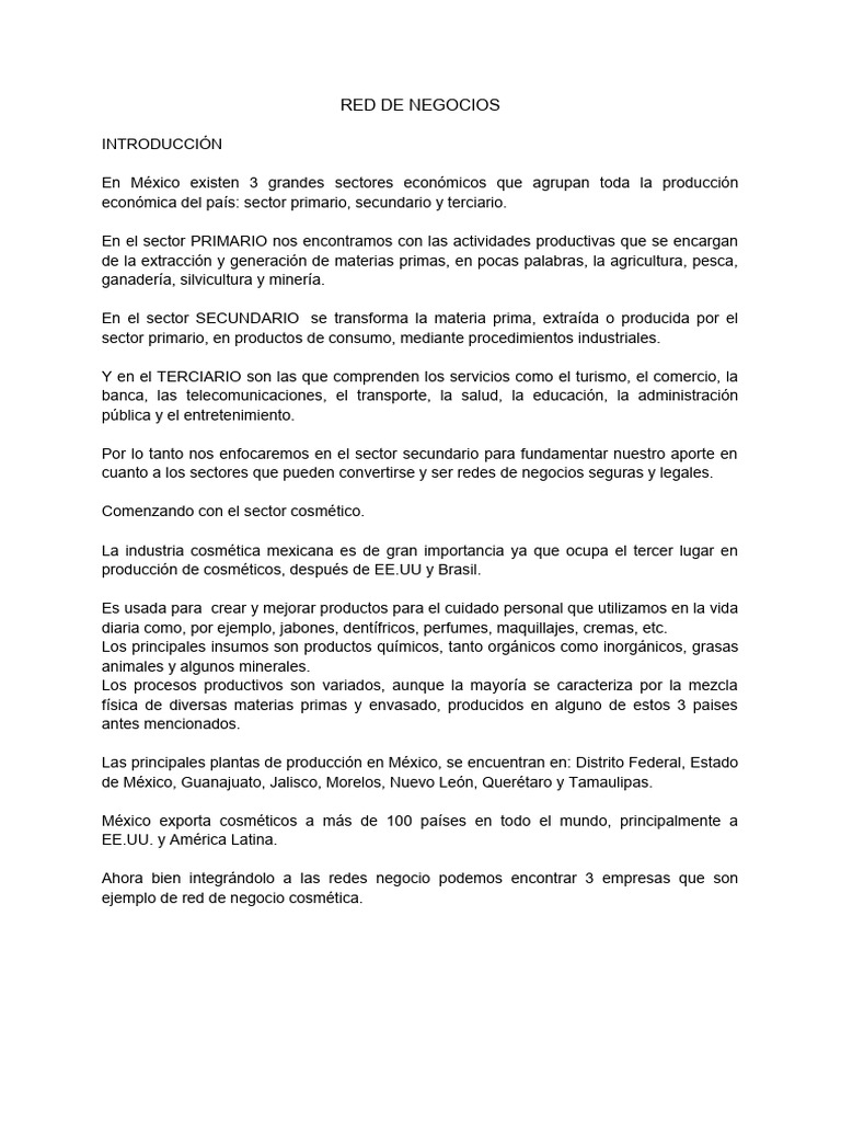 Red de Negocios Sectorial | PDF | México | Productos cosméticos