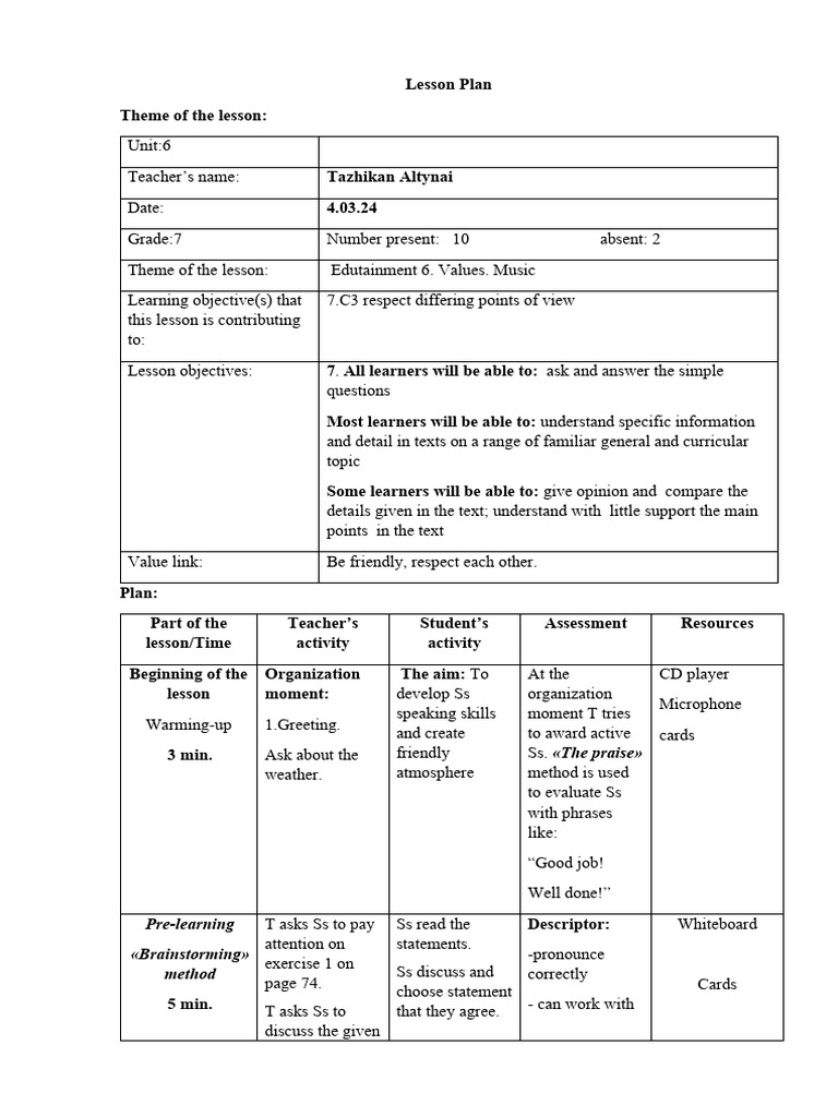 Credit Lesson Plan | PDF | Learning | Lesson Plan