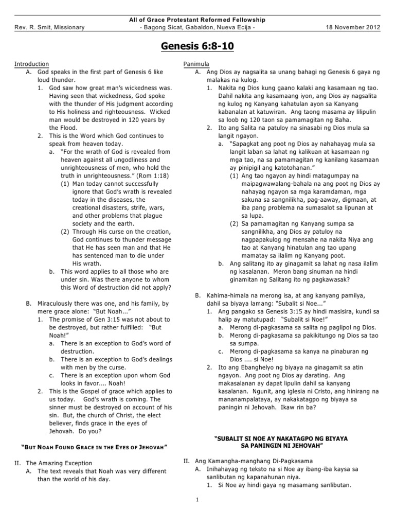 Genesis 6 Vs 8 November 2012 Agprf Tagalog English | PDF