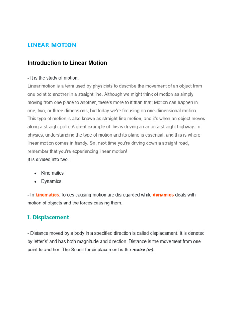 Linear Motion | PDF | Velocity | Acceleration