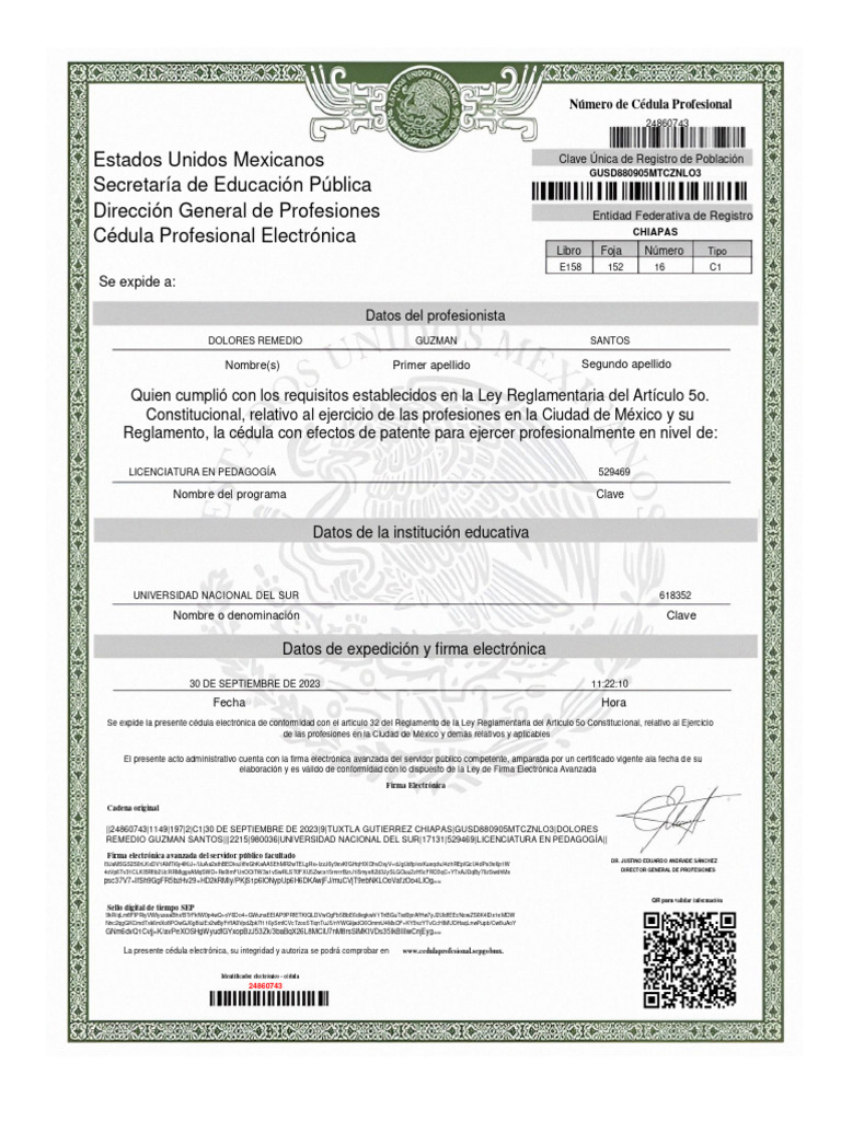 Cedula Profesional Electrónica en Licenciatura en Pedagogía | PDF | México