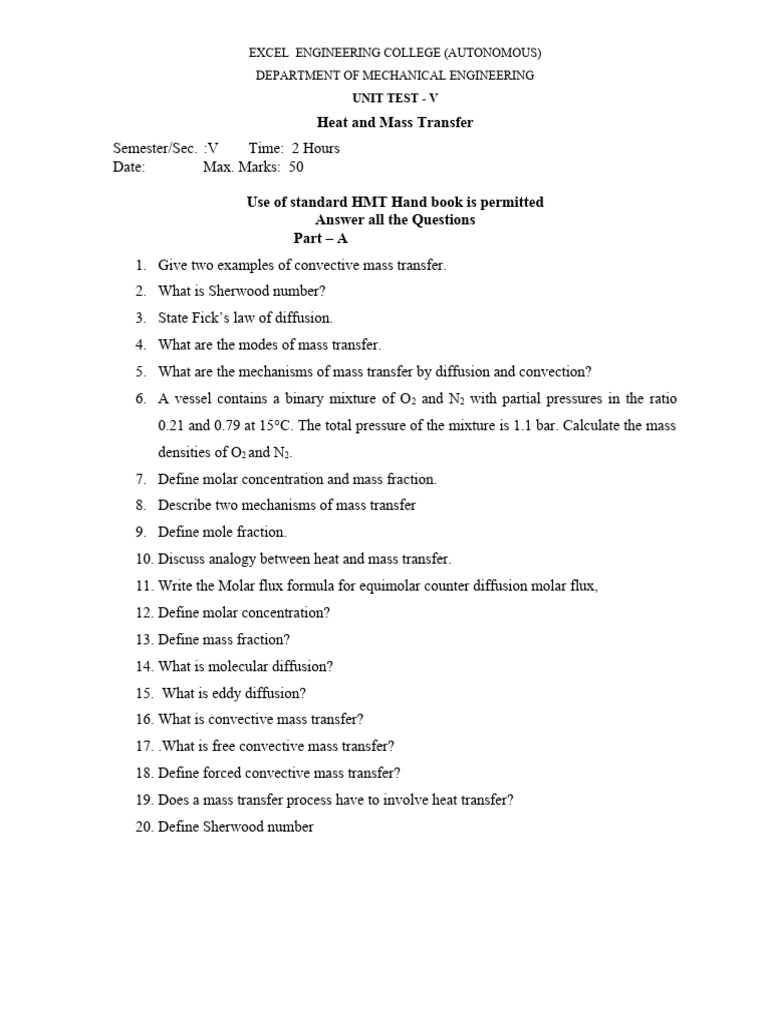 515MET02 HMT Unit 5 Final | PDF | Diffusion | Mass Transfer