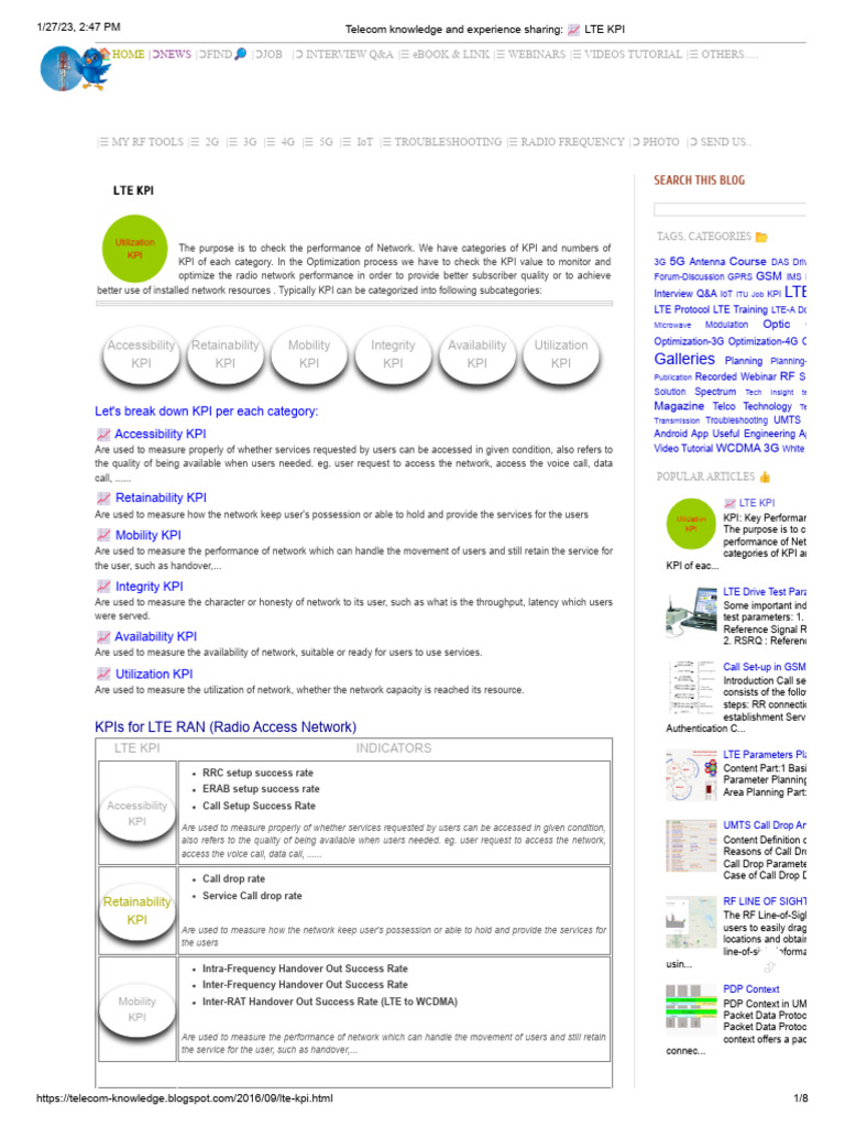 LTE KPI Categories Explained | PDF | Lte (Telecommunication) | 3 G