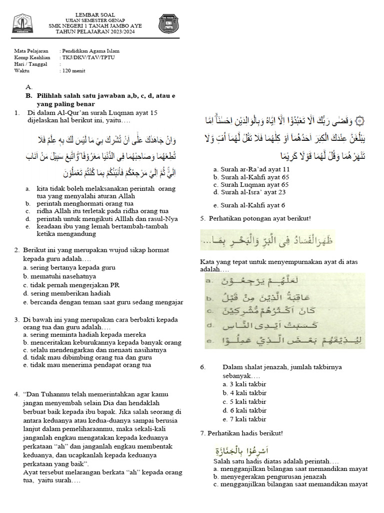 Soal Agama Kelas XI Sem Genap | PDF | Agama & Spiritualitas