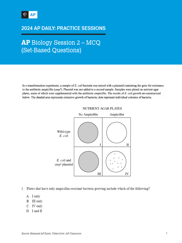 AP Biology Session2 Worksheet | PDF | Escherichia Coli | Bacteria