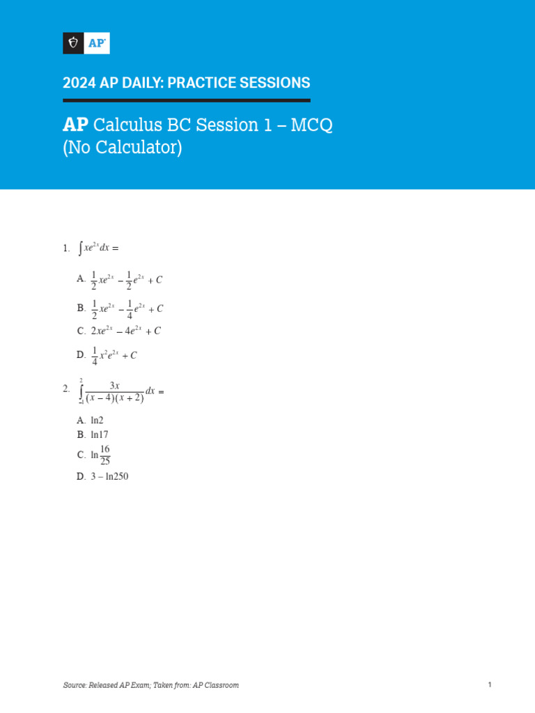 AP CalculusBC Session1 Worksheet | PDF | Calculus