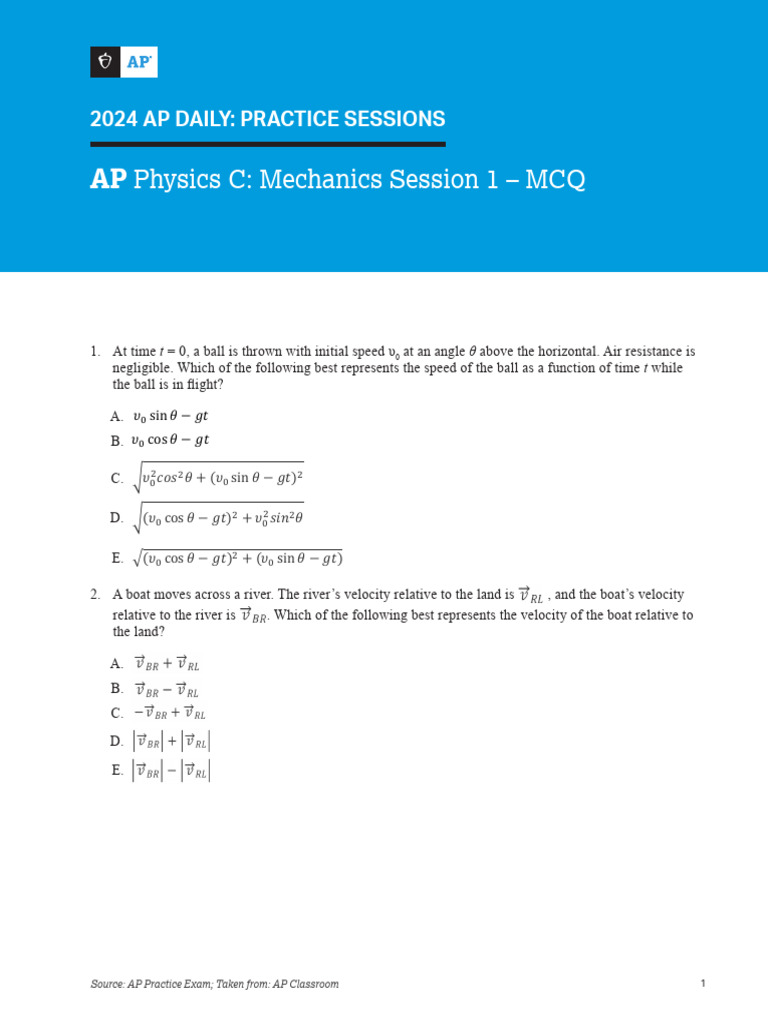 AP_Physics_C_Mechanics_Session1_Worksheet | PDF | Force | Applied And ...