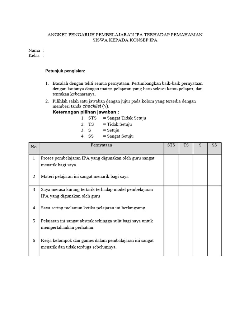 Angket Ipa | PDF | Karier & Perkembangan
