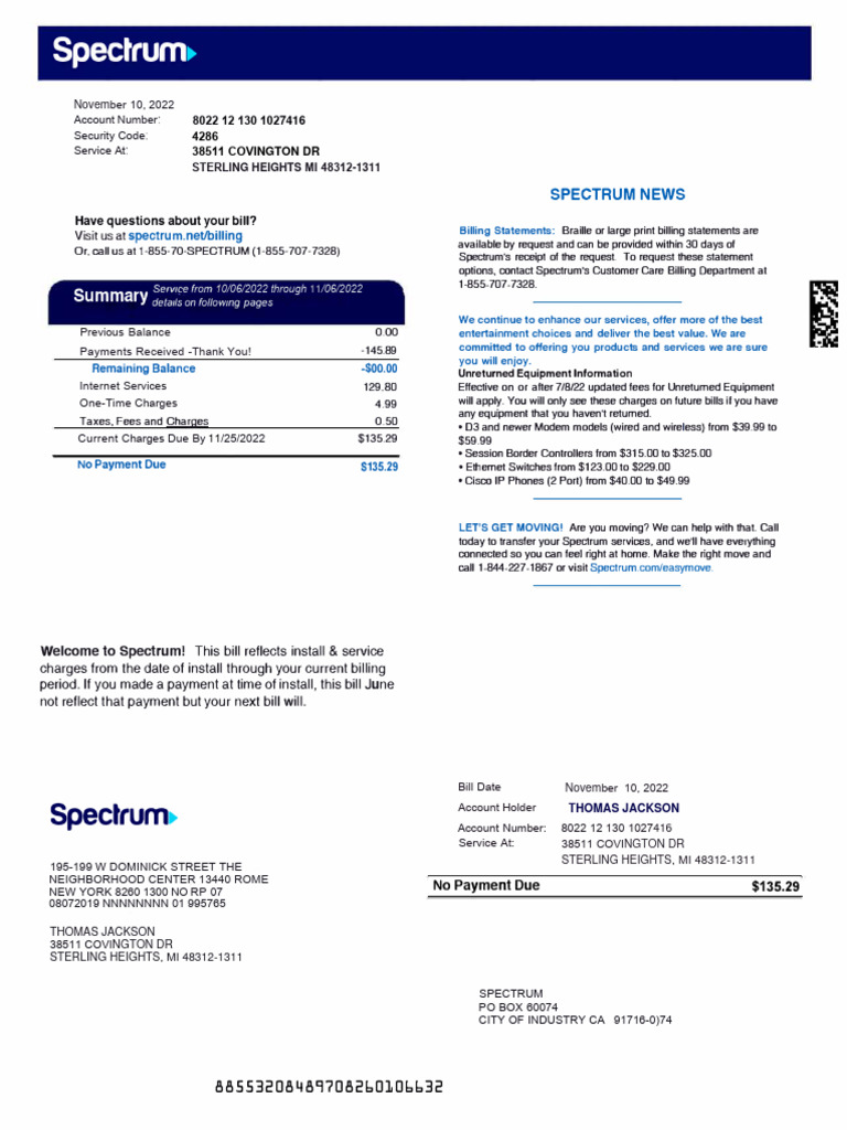 Spectrum Billing Statement Summary | PDF | Internet | Computing