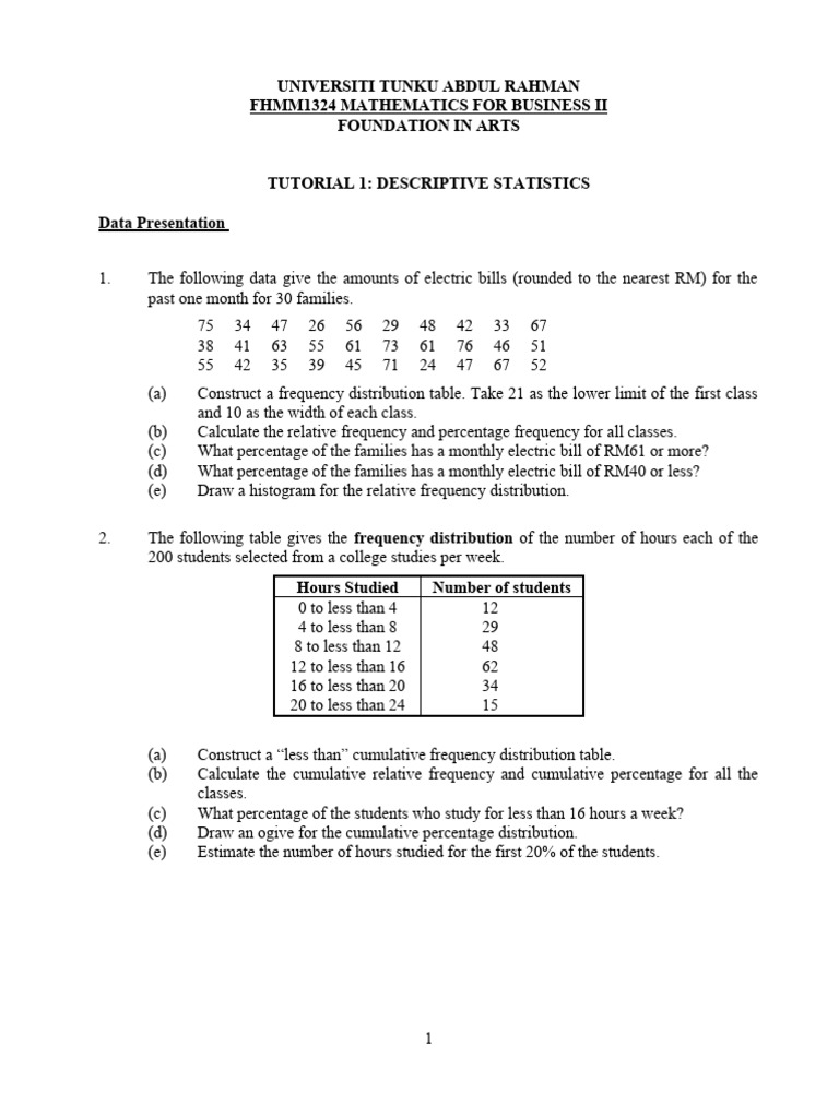Tutorial 1 | PDF | Mean | Mode (Statistics)