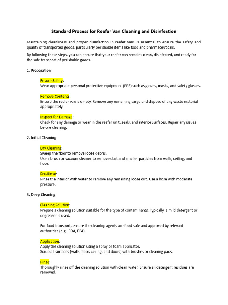 Reefer Van Cleaning and Maintenance Process | PDF | Disinfectant