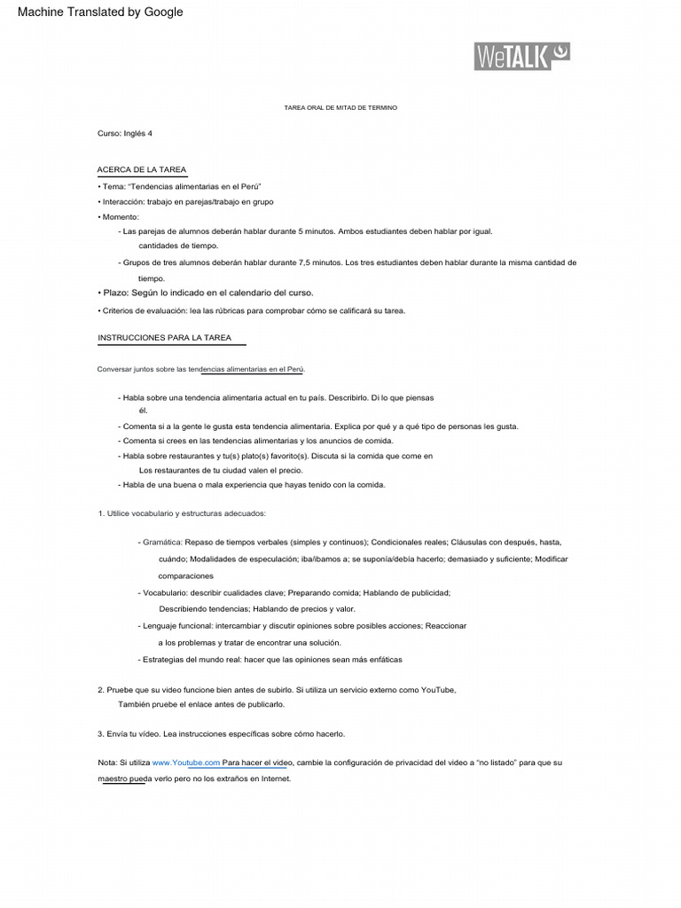 E4 MT Oral Task (Ea) | PDF