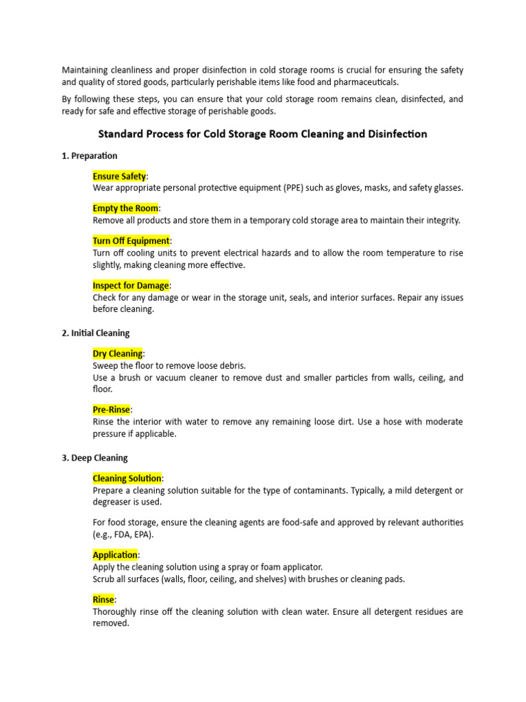 Cold Storage Cleaning and Maintenance Process | PDF | Disinfectant